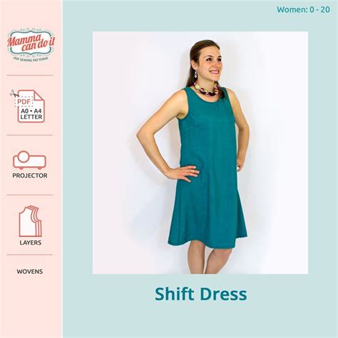 Shift Dress Pdf Sewing Pattern Women Sizes 0 20 Projector A0 A4