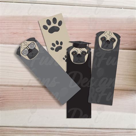 Printable Pug Bookmarks Diy T Set Digital Download Etsy Pugs