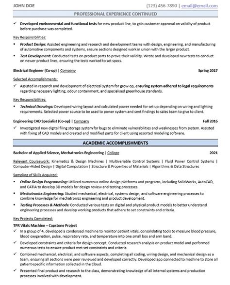 Mechatronics Engineer Resume Sample And Template