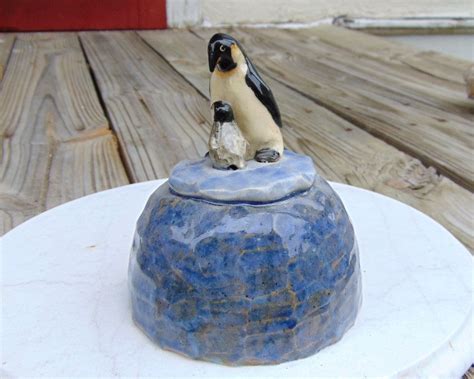 Penguin Sculpted Animal Pottery Collectible Bell Wheel Thrown Pottery