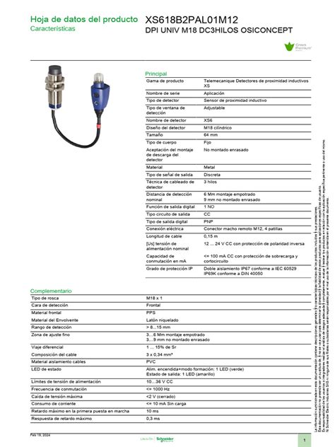 Ficha Técnica Sensor Inductivo Ref Xs618b2pal01m12 Pdf Sensor