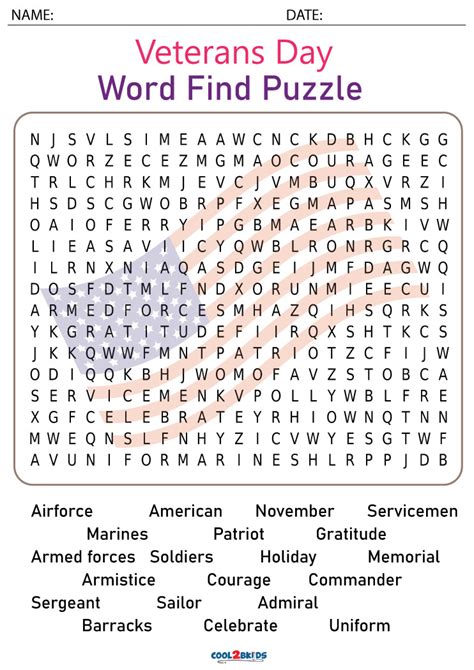 Free Printable Veterans Day Word Search Printable Templates