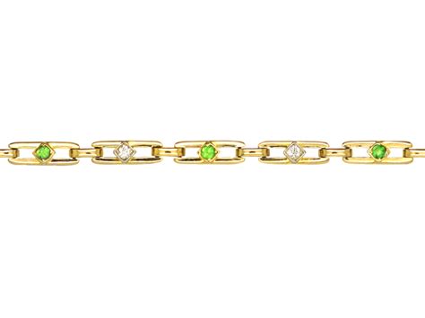 Art Deco 18ct Gold Bracelet Set With Green Garnets And Diamonds 54w