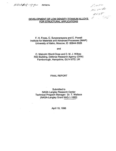 Pdf Development Of Low Density Titanium Alloys For Structural