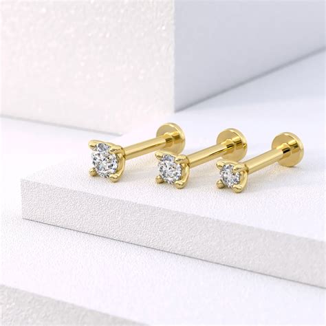 Tiny Stud Tragus Earring 16g 2mm 25mm 3mm Diamond Labret Stud 14k