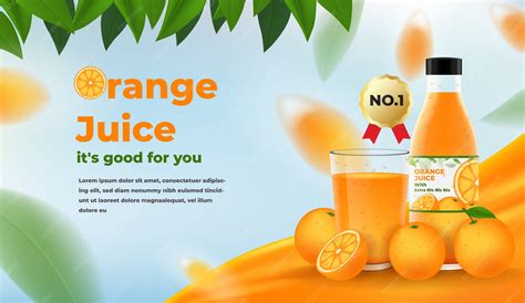 Premium Vector Orange Juice Ads Glass And Bottle Of Orange Juice