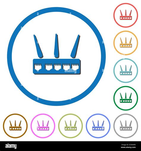 Wireless Router Flat Color Vector Icons With Shadows In Round Outlines On White Background Stock
