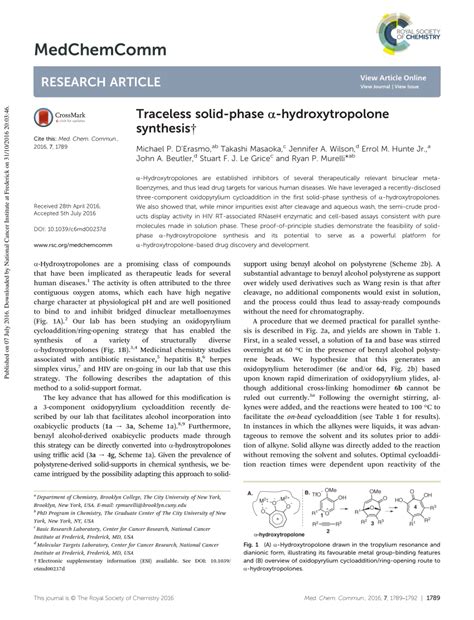 Pdf Traceless Solid Phase α Hydroxytropolone Synthesis