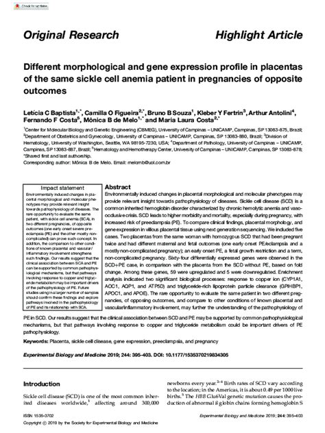Pdf Different Morphological And Gene Expression Profile In Placentas