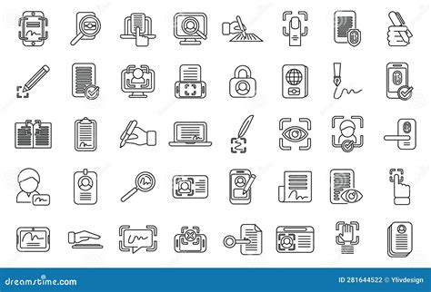 Handwriting Identification Icons Set Outline Vector Access Approve