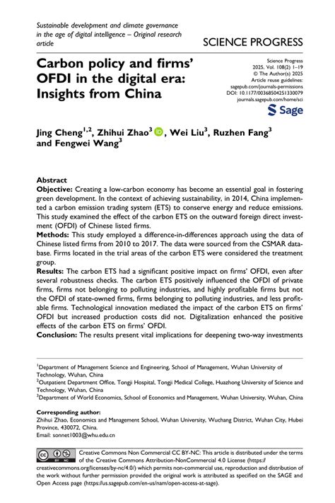 Pdf Carbon Policy And Firms Ofdi In The Digital Era Insights From China