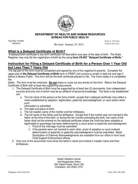 Instructions For Filing A Delayed Certificate Of Birth In West Virginia