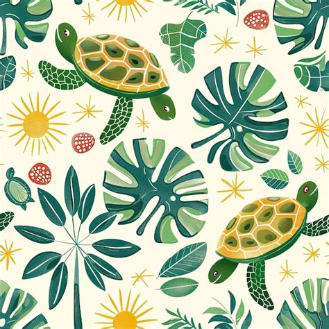 Premium Photo Seamless Pattern Of Turtle Tropical Leaves A Creative Image