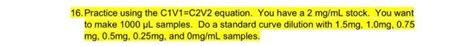 solved 16 practice using the c1v1 c2v2 equation you have a