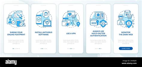 Cyberattacks Prevention Blue Onboarding Mobile App Screen Stock Vector