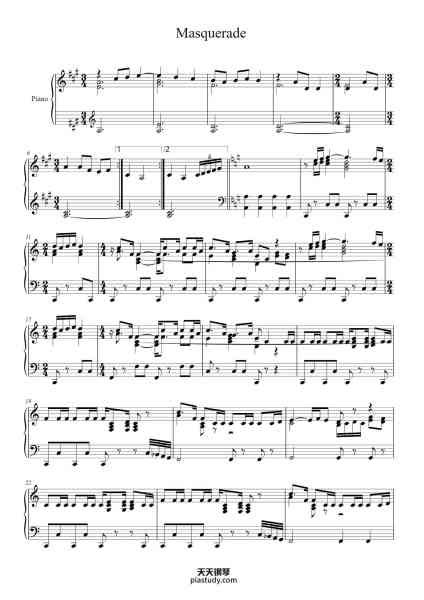 Masquerade【歌剧魅影校对版】钢琴谱 Andrew Lloyd Webber Free Piano Sheet Music