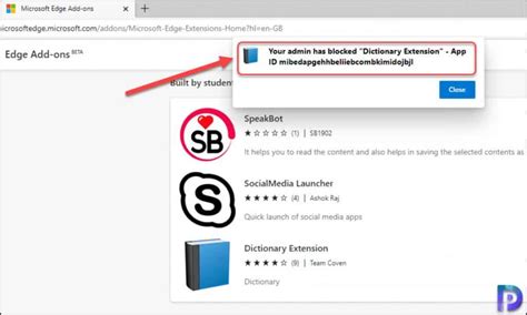 how to block edge extensions using intune