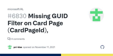 Missing GUID Filter On Card Page CardPageId Issue Microsoft AL GitHub