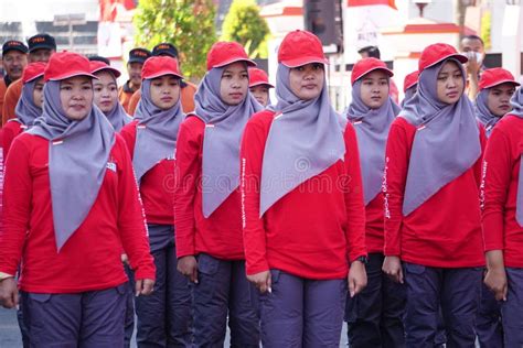 Indonesian Participating In Marching Baris Berbaris To Celebrate
