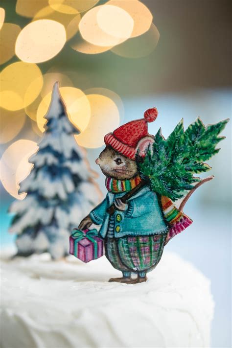 Christmas Tree Mouse Wooden Cake Topper Amy Swann