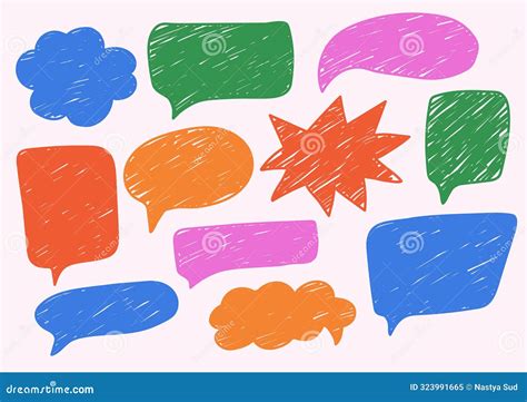 Set Of Dialog Boxes Different Variants Colorful Textured Bubble Speech Dialogue Balloon