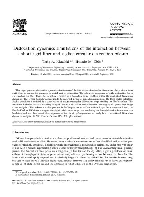 Pdf Dislocation Dynamics Simulations Of The Interaction Between A