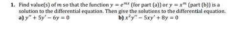 solved 1 find value s of m so that the function y emx for