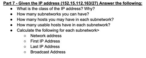 Solved Part 7 Given The IP Address 152 15 112 163 27 Chegg Com
