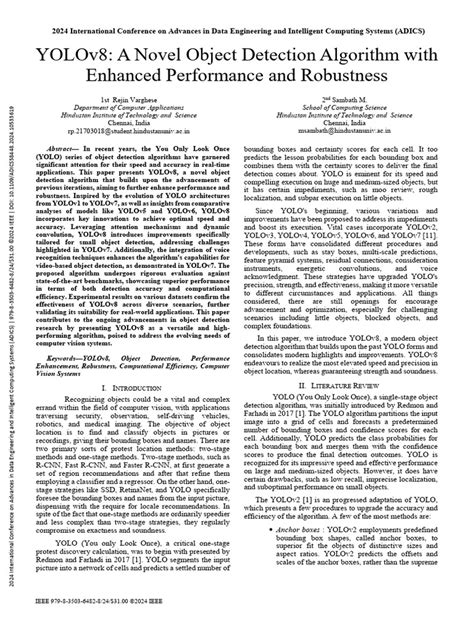 Yolov8 A Novel Object Detection Algorithm With Enhanced Performance And