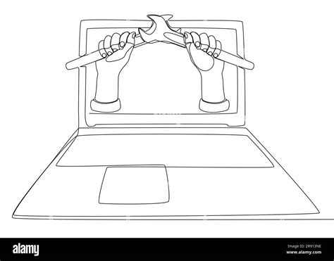 one continuous line of laptop with wrench thin line illustration