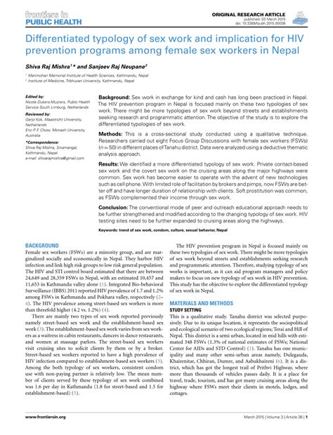 Pdf Differentiated Typology Of Sex Work And Implication For Hiv