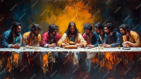 The Last Supper Jesus Breaking Bread With Disciples Premium Ai