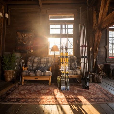 Premium Photo Cozy Cabin In The Woods With Skis And A Warm Fire