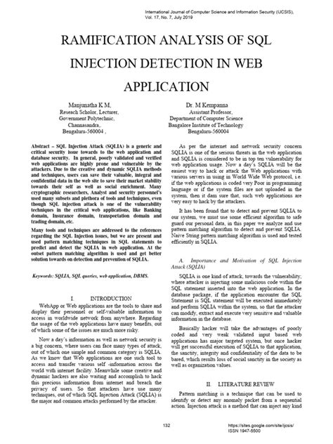 Sql Injection Detection Via Pattern Matching Pdf Databases World