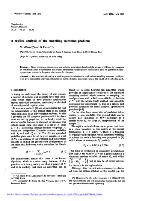 Pdf A Replica Analysis Of The Travelling Salesman Problem