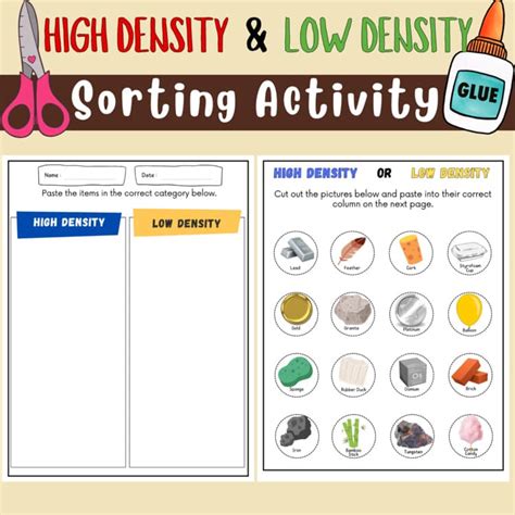 High Density Or Low Density Sort Worksheet Morning Work Sorting Activities