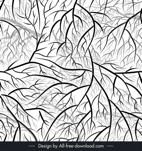 Tree Roots Seamless Pattern Template Flat Black White Handdrawn Sketch