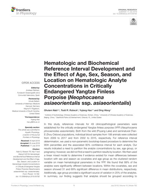 Pdf Hematologic And Biochemical Reference Interval Development And