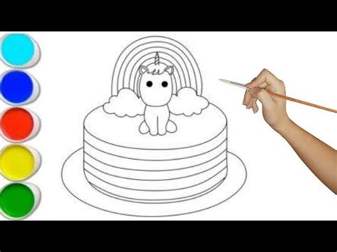 How To Draw Cute Unicorn Cake Step By Step Colouring Drawing And