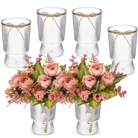 Bokon 6 Pack 6 Inch Small Plastic Clear Vases For Table Centerpieces