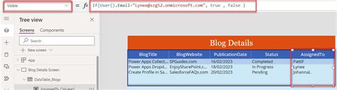 how to hide a column in power apps data table