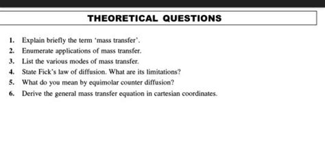 Theoretical Questions Explain Briefly The Term Mass Transfer Enumerat