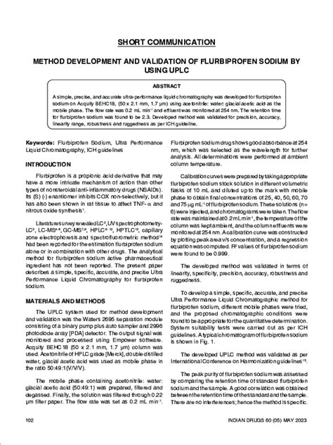 Pdf Method Development And Validation Of Flurbiprofen Sodium By Using Uplc