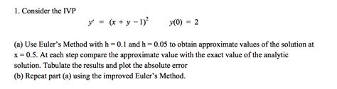 solved consider the ivp y x y 1 2 y 0 2 use