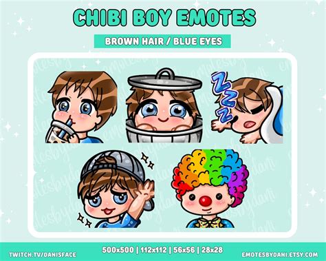 5 Pack Chibi Boy Emotes Twitch Emotes Brown Hair And Blue Eyes Version 3