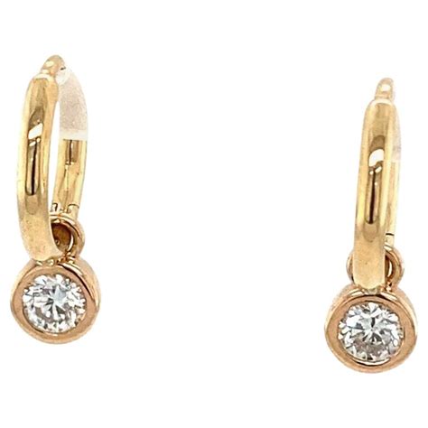 Solid Gold Diamond Drop Hoop Earrings 025ct In 14ct Gold For Sale At