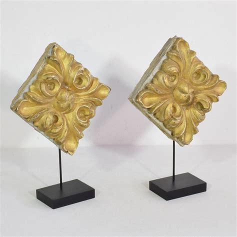 Pair 18th Century Portuguese Neoclassical Giltwood Floral Ornaments