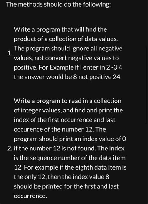 Solved The Methods Should Do The Following Write A Program Chegg