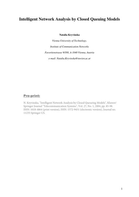 Pdf Intelligent Network Analysis By Closed Queuing Models