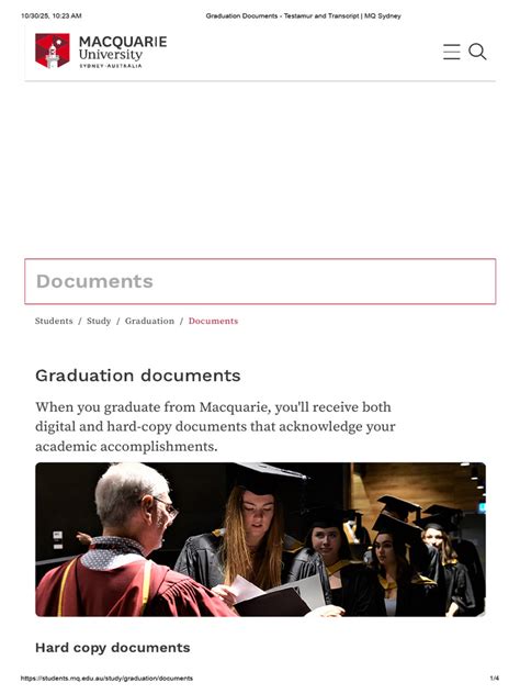 Graduation Documents Testamur And Transcript Mq Sydney Pdf